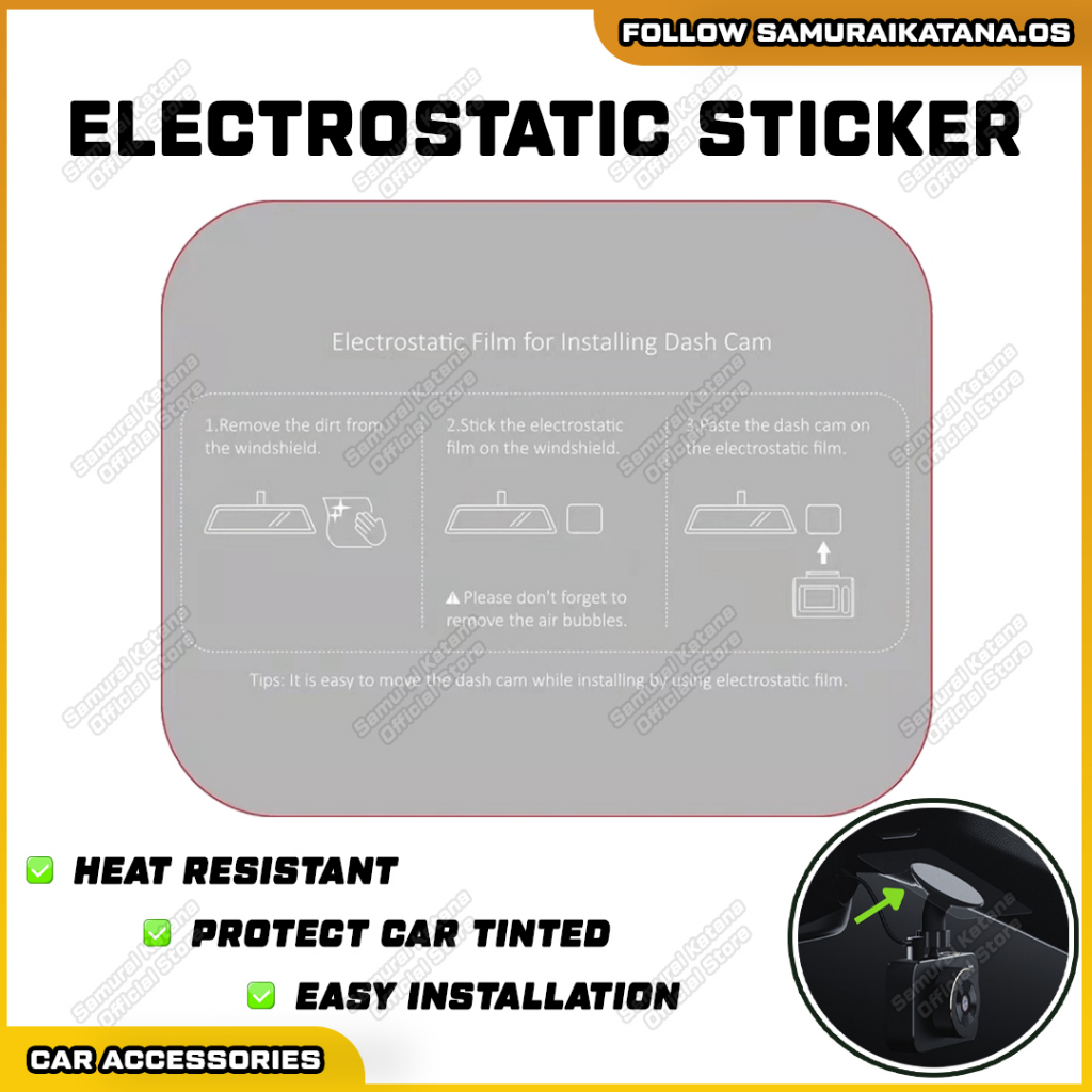 Car Dashcam Electrostatic Sticker Film Heat Resistant DVR Electrostatic ...
