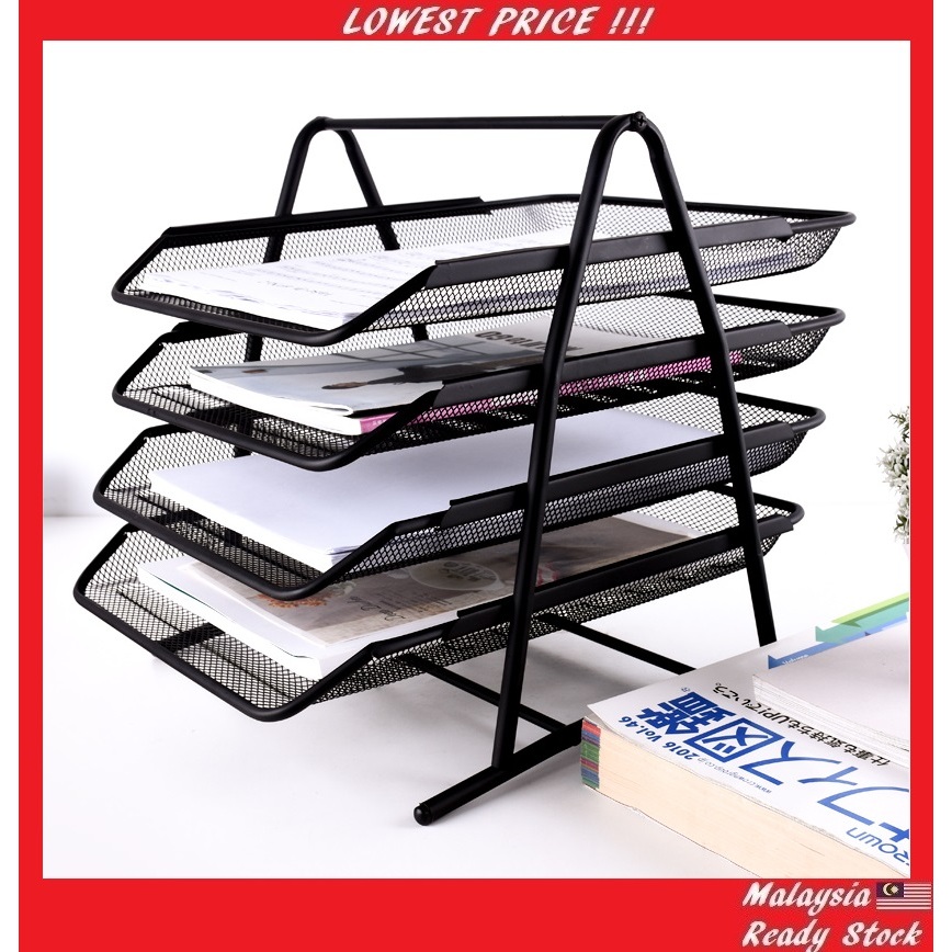 Document Tray 4 Tier Metal Office Desktop Organizer File Letter Paper ...