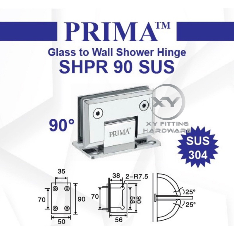 Prima Brand Shower Door Hinge(Glass to Wall 90 ) | Shopee Singapore