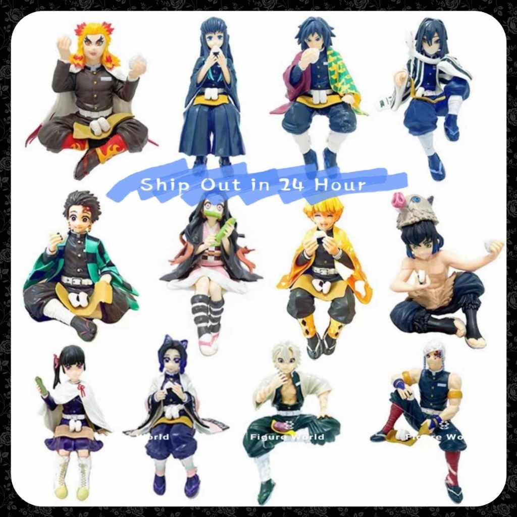 Demon Slayer Tanjiro Nezuko Zenitsu Inosuke Giyu Shinobu Sitting Eat ...