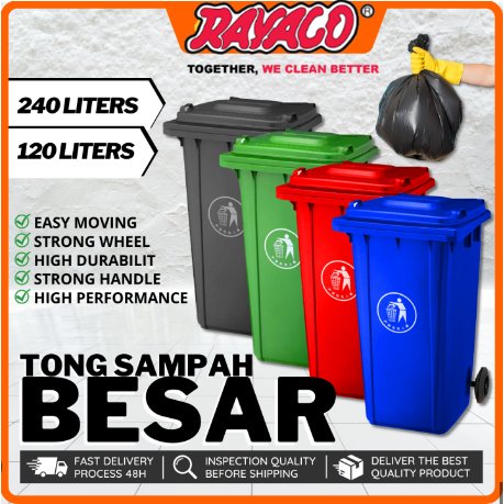 RAYACO Heavy Duty Garbage Bin with Wheels ( 100L / 120L/240L) / Green ...