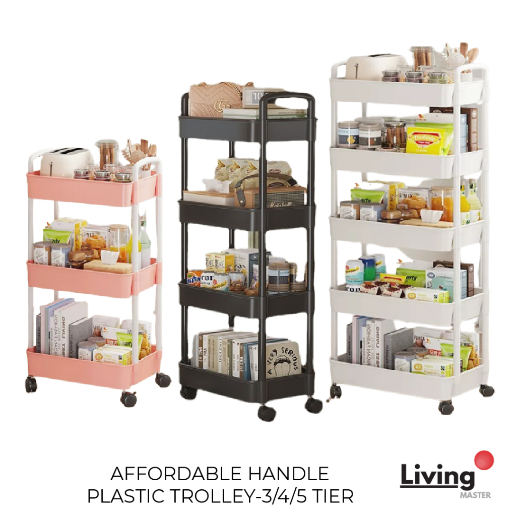 3/4/5 Tier Home Storage Trolley Kitchen Storage Organizer Handle Basket ...