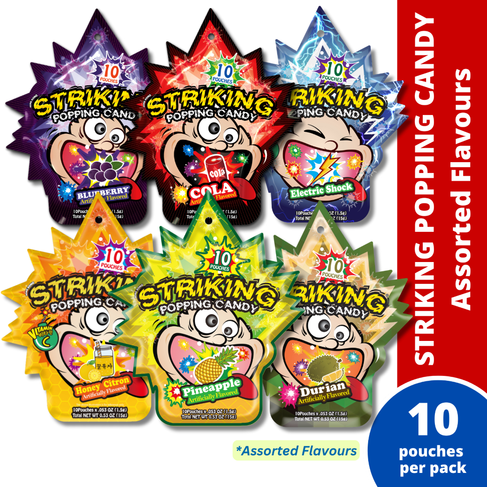 STRIKING Popping Candy 15g (10 pouches per pack) - Assorted Flavours ...