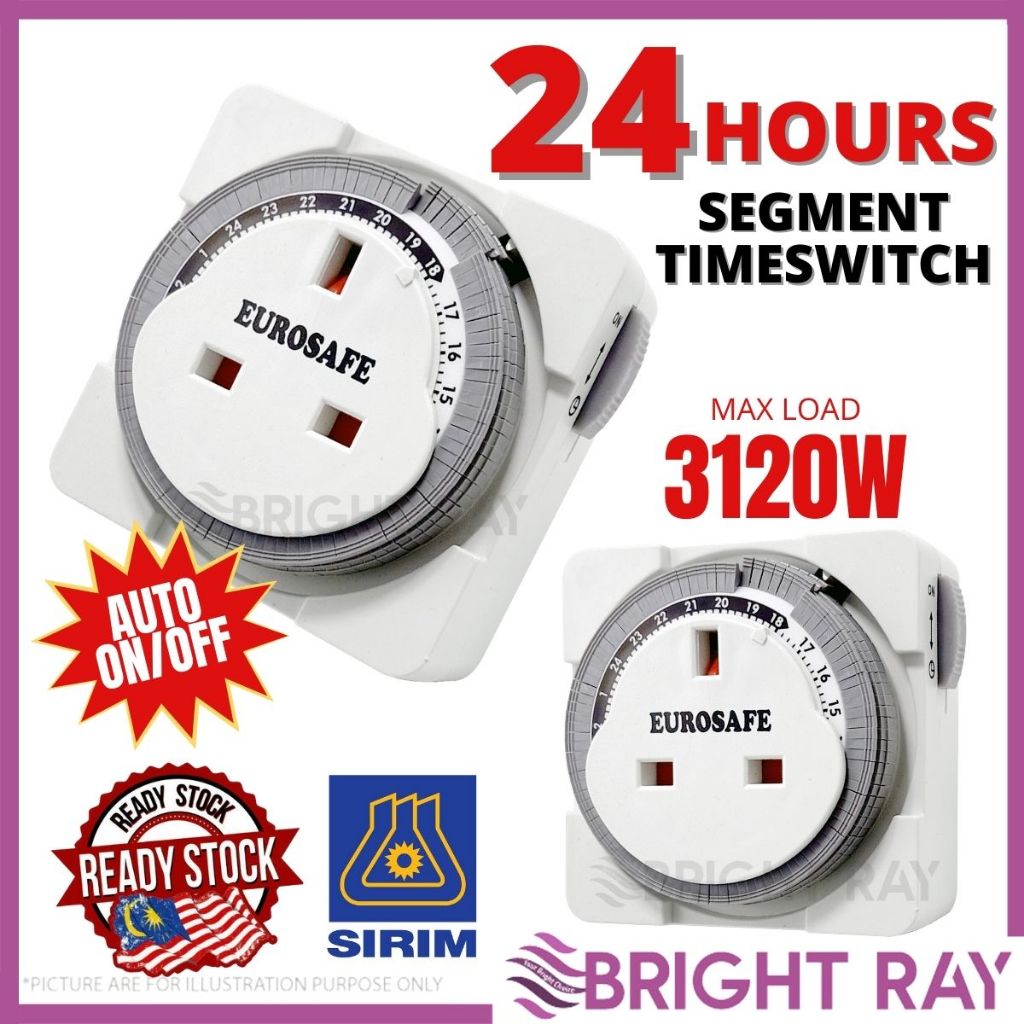 [SIRIM] EUROSAFE/RAPID-TECH/SUNSTAR/DLX 24Hours Segment Timer Switch Auto ON/OFF 13A Plug In ...