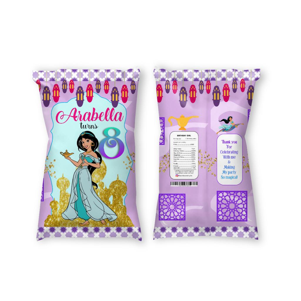 Princess Jasmine Aladdin Disney Theme Goodiebag Water Bottle Label ...
