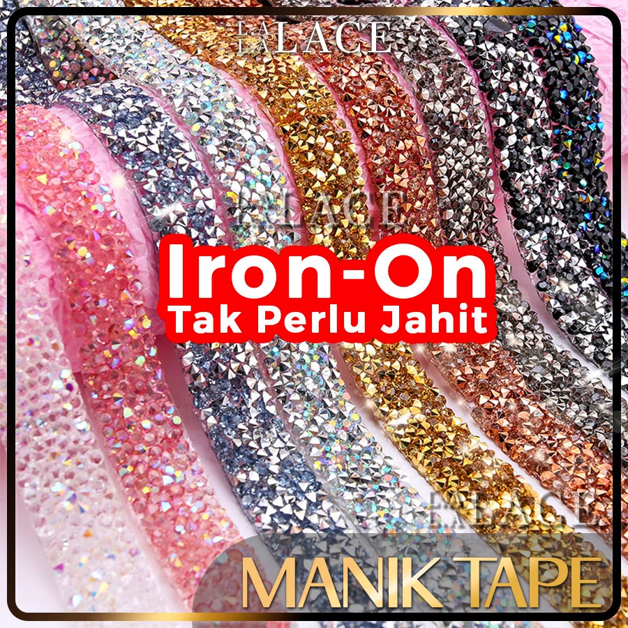 IRON ON Batu Manik Tape Self Adhesive Hotfix Crystal Hot Fix Rhinestones Gold Black Purple ...