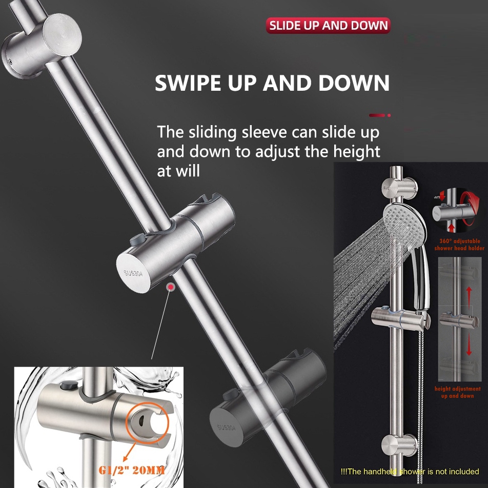 Shower Slide Bar Shower Head Holder Adjustable Shower Rail 304 ...