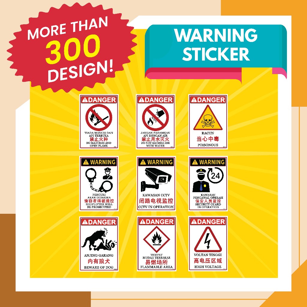 Big Size Sign Sticker Warning Danger Stickers (24.5x17.5cm) CCTV, High ...