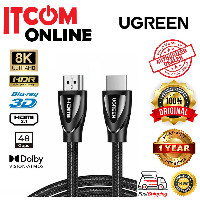 UGREEN NYLON BRAID (8K) HDMI MALE TO HDMI MALE 2.1 CABLE (1 METER/2 METER) | Shopee Singapore