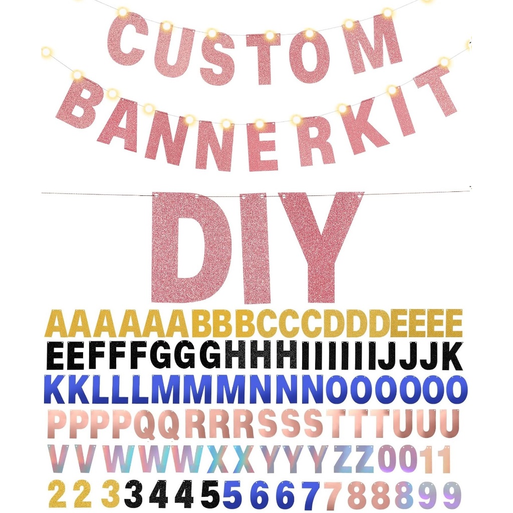 Customize Banner Rose Gold Alphabet Letter DIY Glitter Customizable ...