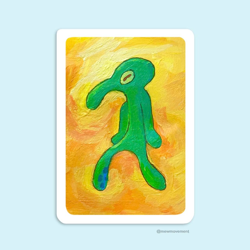 Squidward Self Portrait Sticker, Spongebob Meme Funny Sticker ...