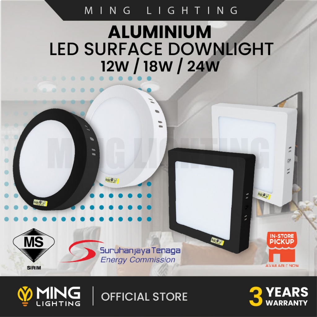 Aluminium LED Surface Downlight 12W 18W 24W Lampu Siling Rumah Round ...