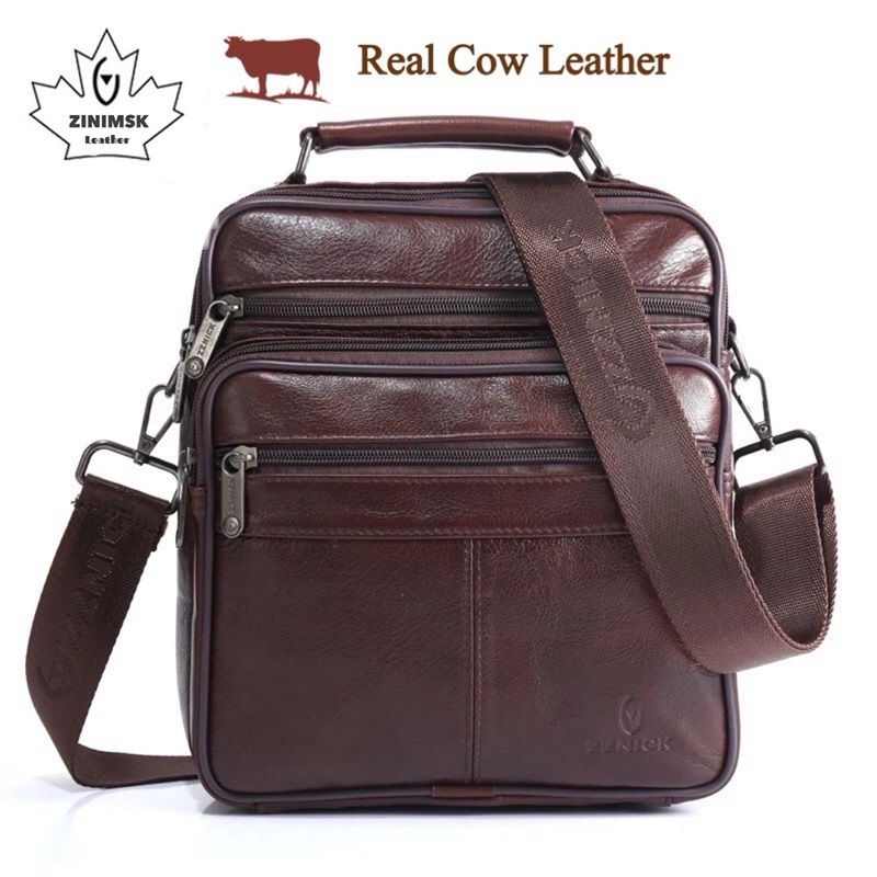 ZINIMSK & ZZNICK 100% Cow Leather Men Shoulder Bag Sling Bag (L) Size ...