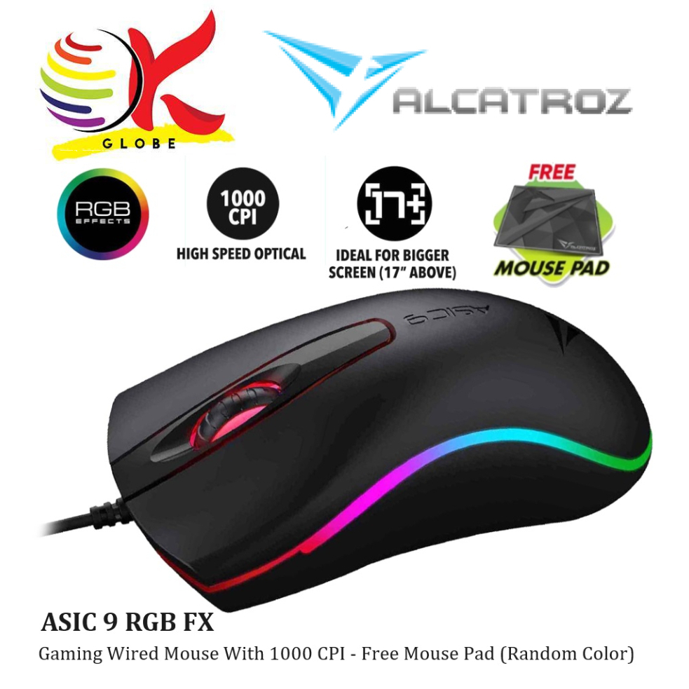ALCATROZ ASIC 9 RGB FX GAMING WIRED MOUSE 1000 CPI / RGB LIGHT OPTICAL ...