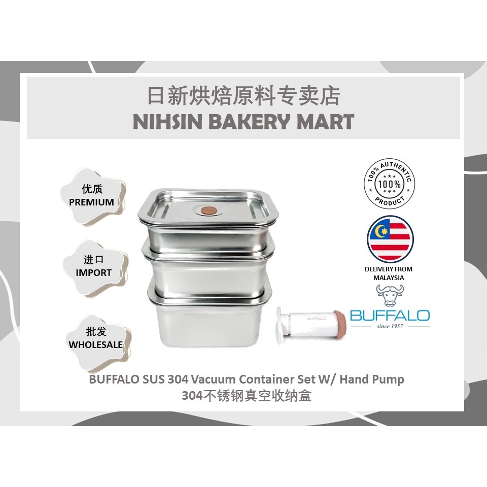 BUFFALO SUS 304 Vacuum Container Set W/ Hand Pump 304不锈钢真空收纳盒 | Shopee ...
