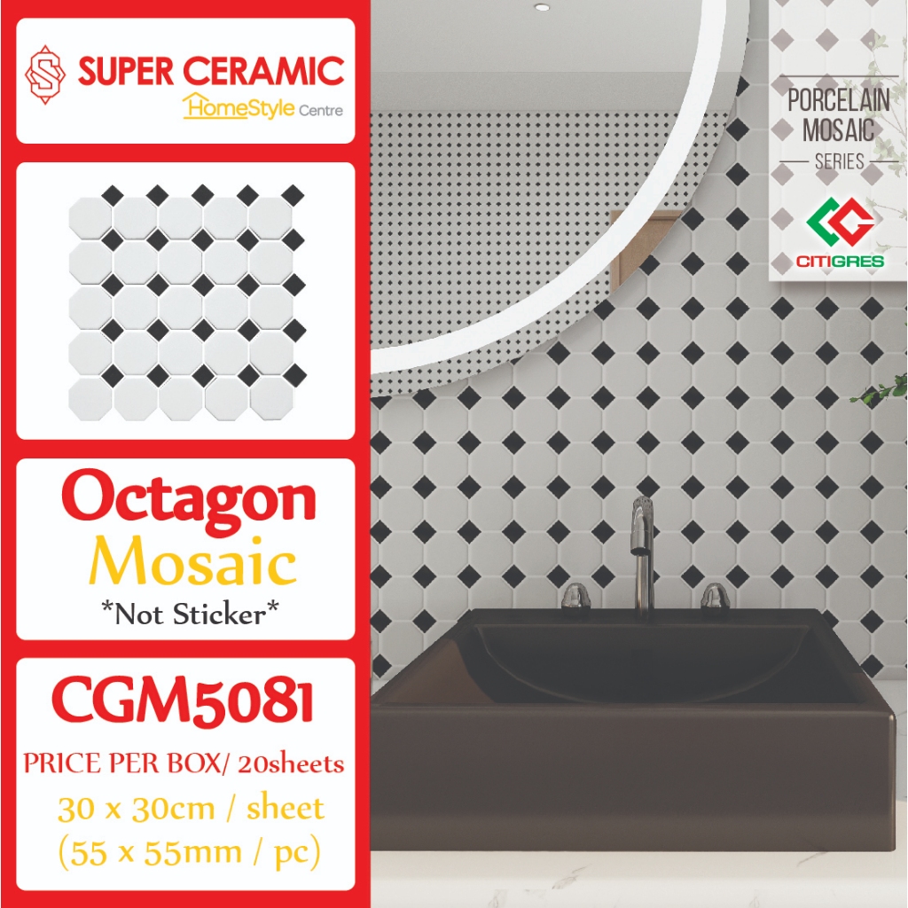 CITIGRES CGM5081 OCTAGON WHITEBLACK PORCELAIN MOSAIC 30x30cm/MOZEK ...