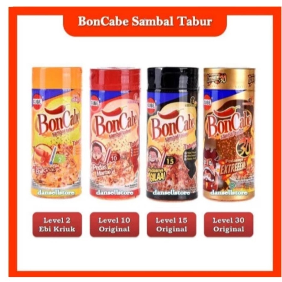 Boncabe level 2 3 10 15 30 50 ebi roa teri extra pedas bon cabe ...