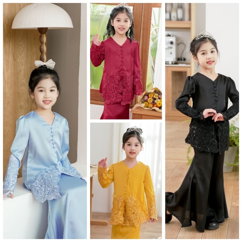 Children's Silk Sequin Kebaya Set, raya clothes 2024 | Shopee Singapore