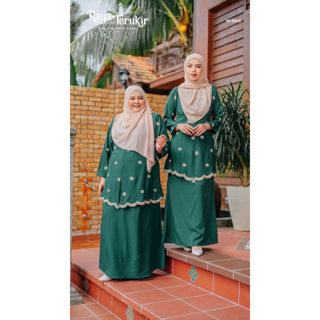 Baju Kurung Sulam Bunga Emerald Green S - 6XL Plus Size Raya Baju Raya ...
