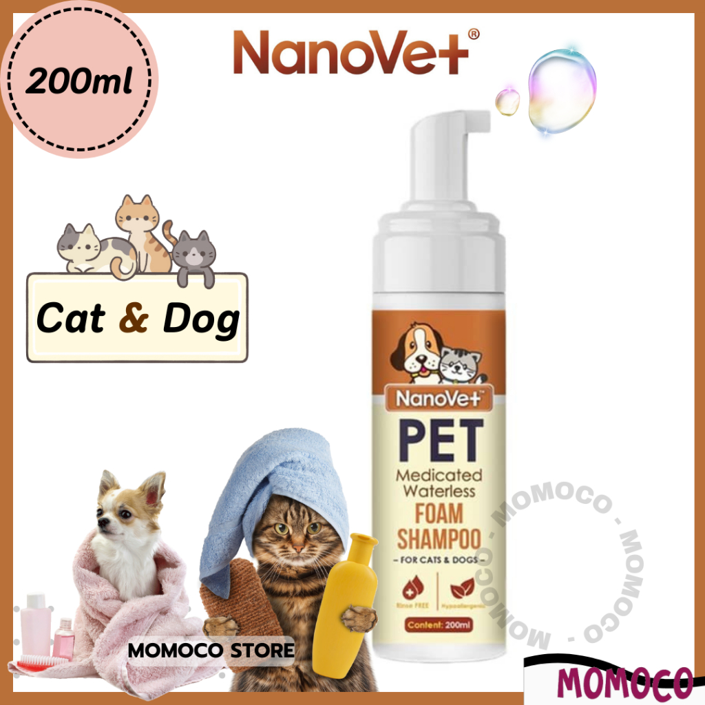 Nanovet No Rinse Waterless Pet Foam Shampoo Bathing 200ml Bath Without ...