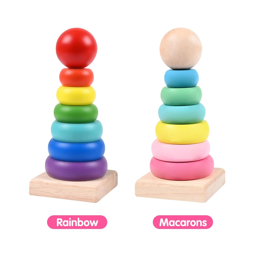 Stacking Rings Toy Wooden Rainbow Stacker Toddler Learning Toys for 18 ...