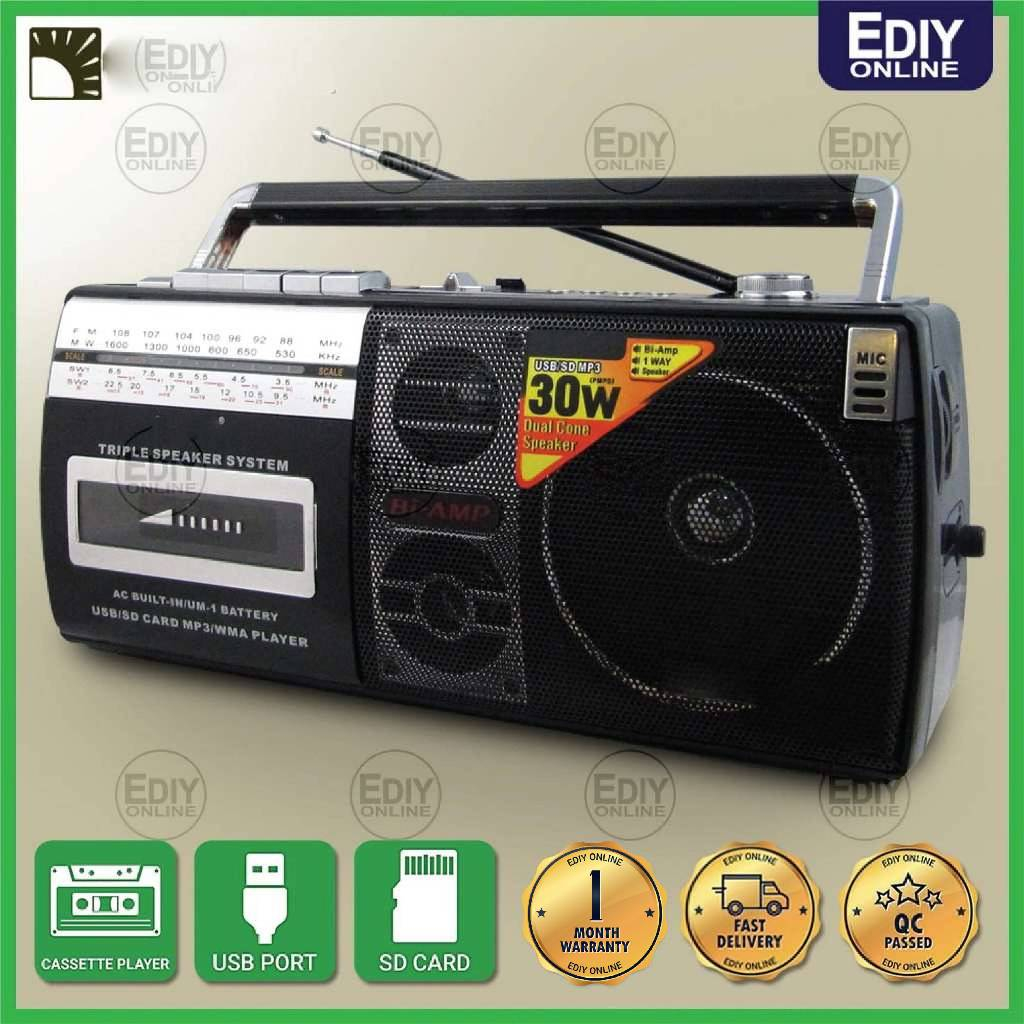 CASSETTE FM RADIO PLAYER SPEAKER WITH USB/SD CARD MP3 AUDIO KASET RETRO ...