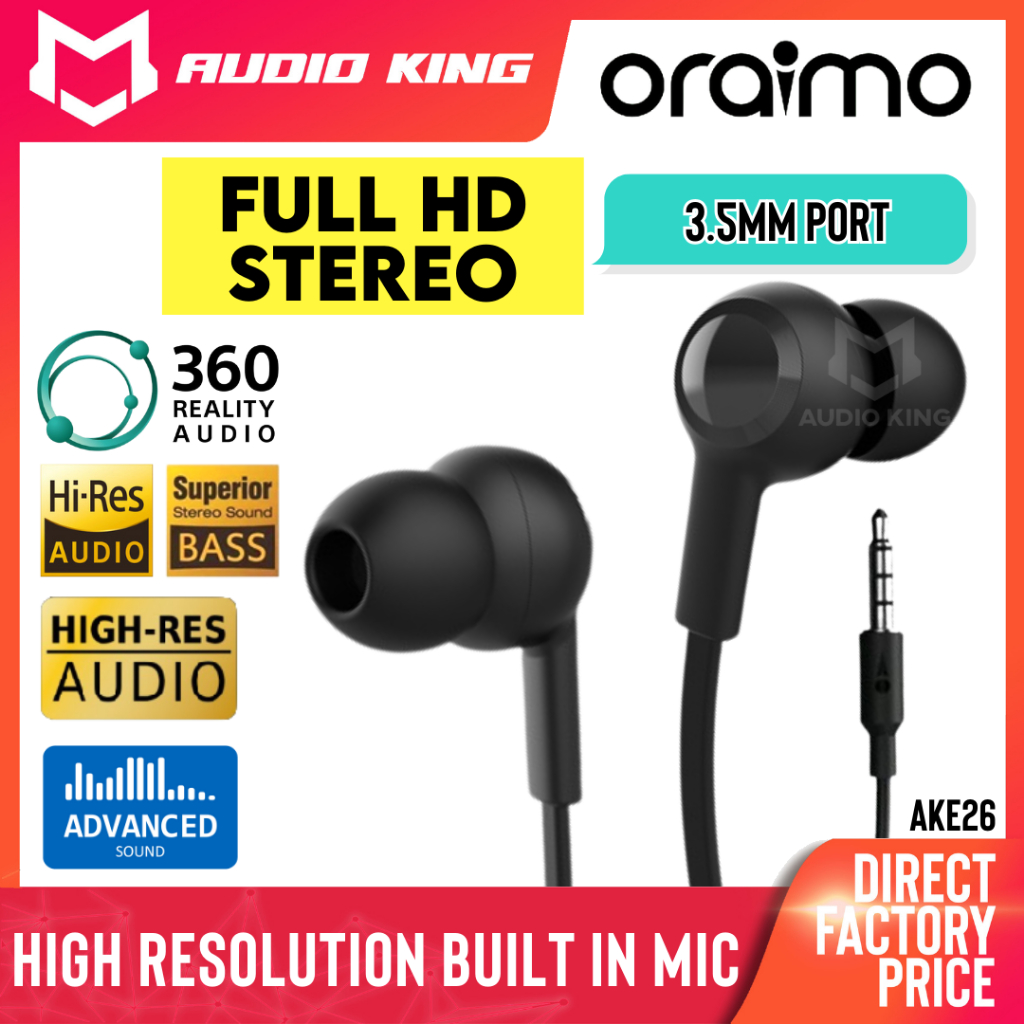 ORAIMO Earphone Super Full Bass HD Stereo In Ear 3.5mm With Built In ...