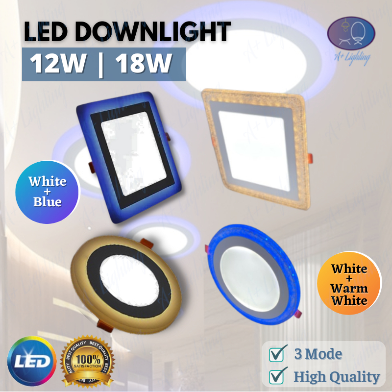 4" 12W 6" 18W 3 MODES DOUBLE COLOR LED LED DOWNLIGHT BLUE PANEL LIGHT ...