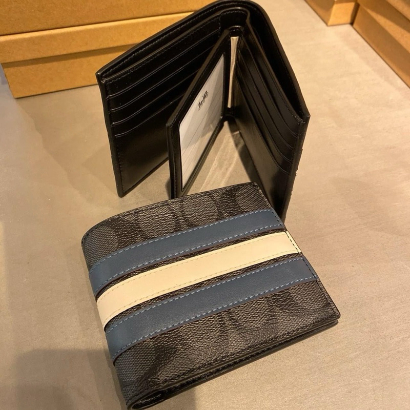 Authentic Coach Men Wallet in Signature Canvas with Varsity Stripes ...