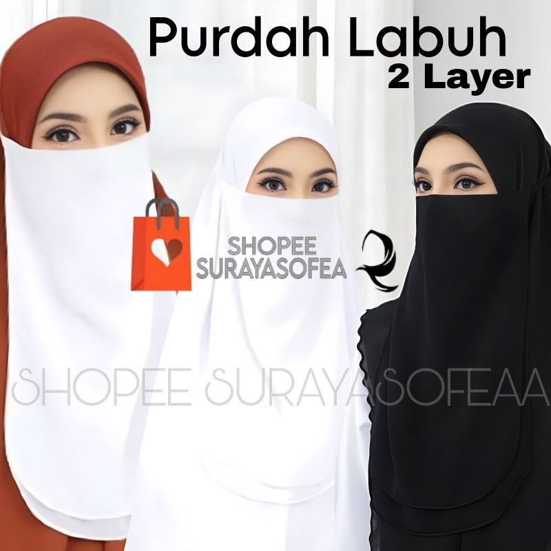Long Purdah 2 Layer Chiffon / Purdah Khimar Umrah / Niqab | Shopee ...