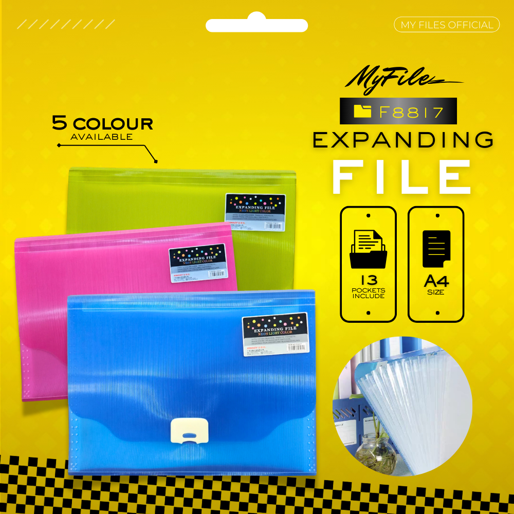 MYFILES- 13 Pocket A4 Size Epxanding File Multilayer Grid Expandable ...