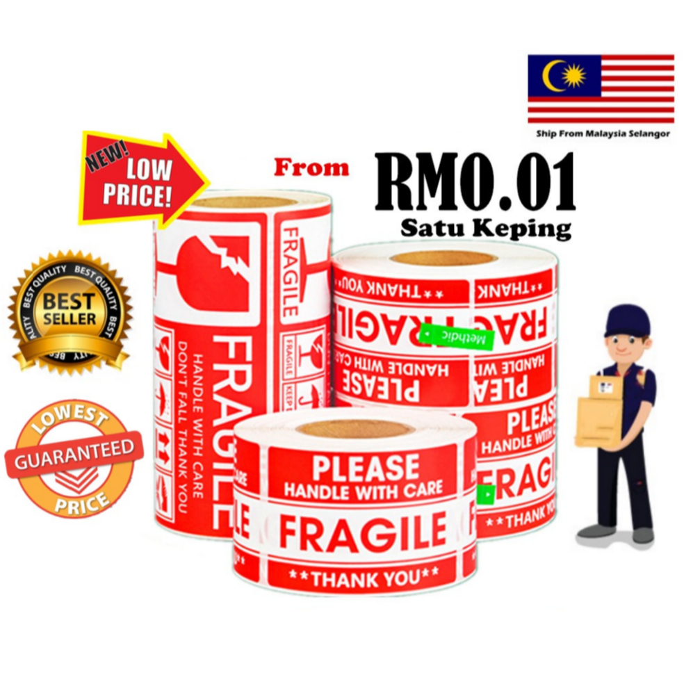 1000pcs/roll Fragile Sticker Pos Laju Courier Handle With Care Do Not ...