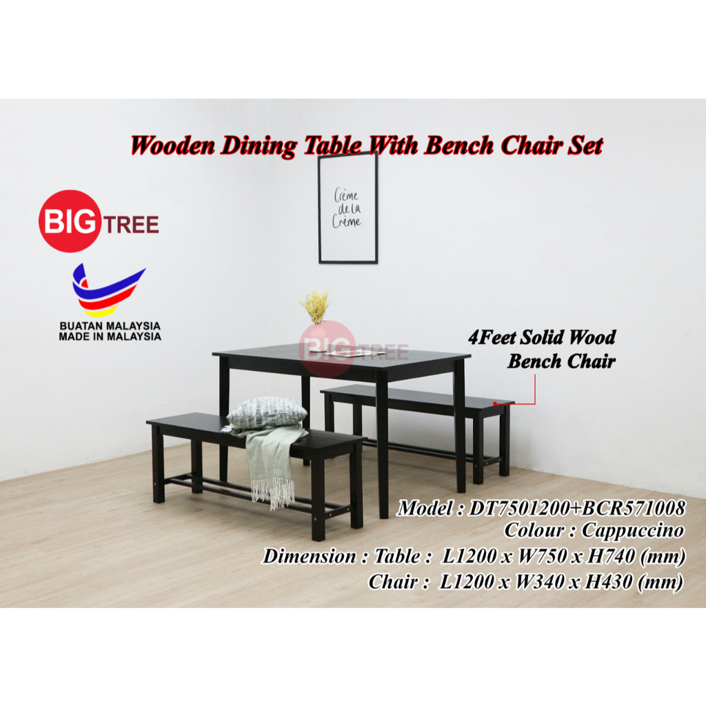 Big Tree Wooden Bench Dining Table Set / Meja Makan+Bench Chair Set ...