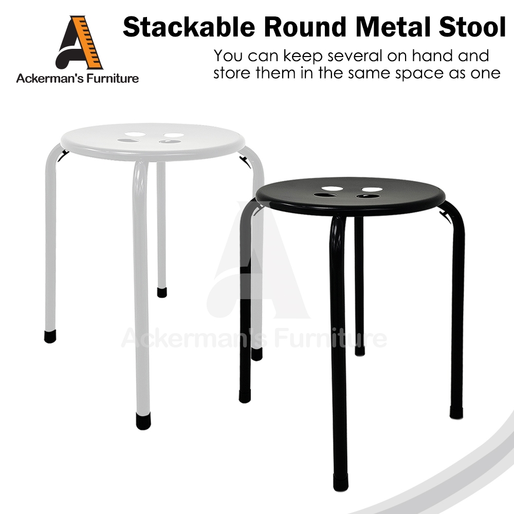 ACKERMAN Round Iron Stool 11 inch Stackable Modern Premium Steel Dining ...