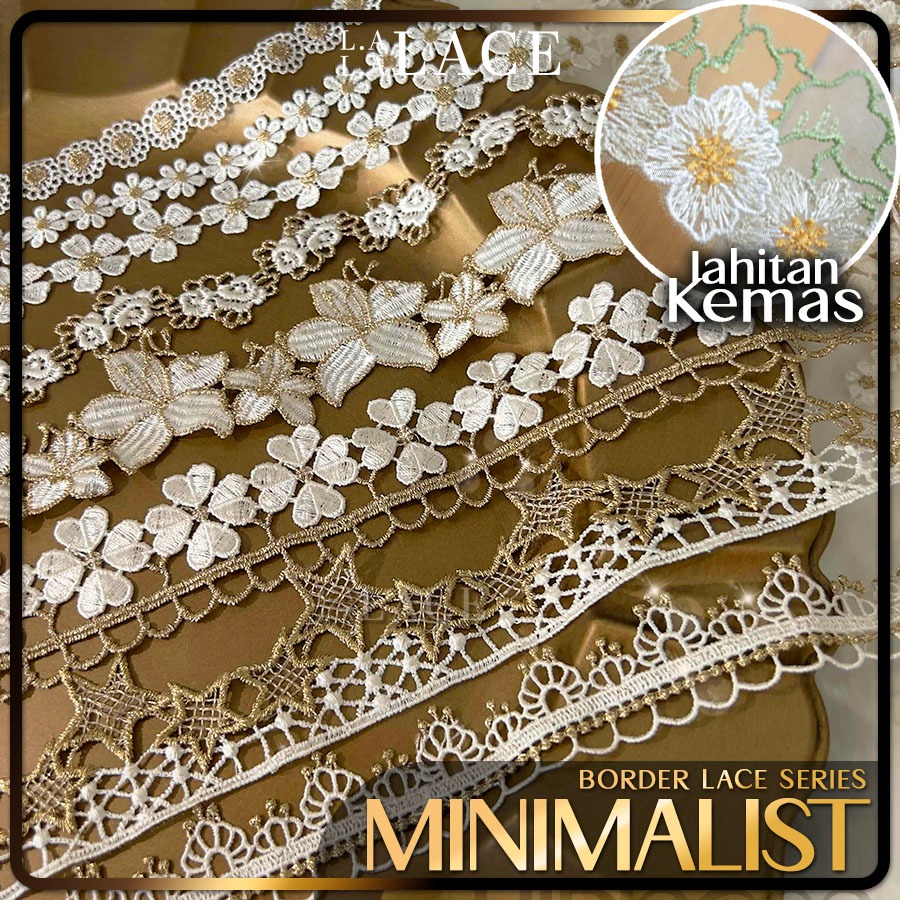 Border Lace MINIMALIST Gold White Flower Lace Clothing Lolita Jahit ...