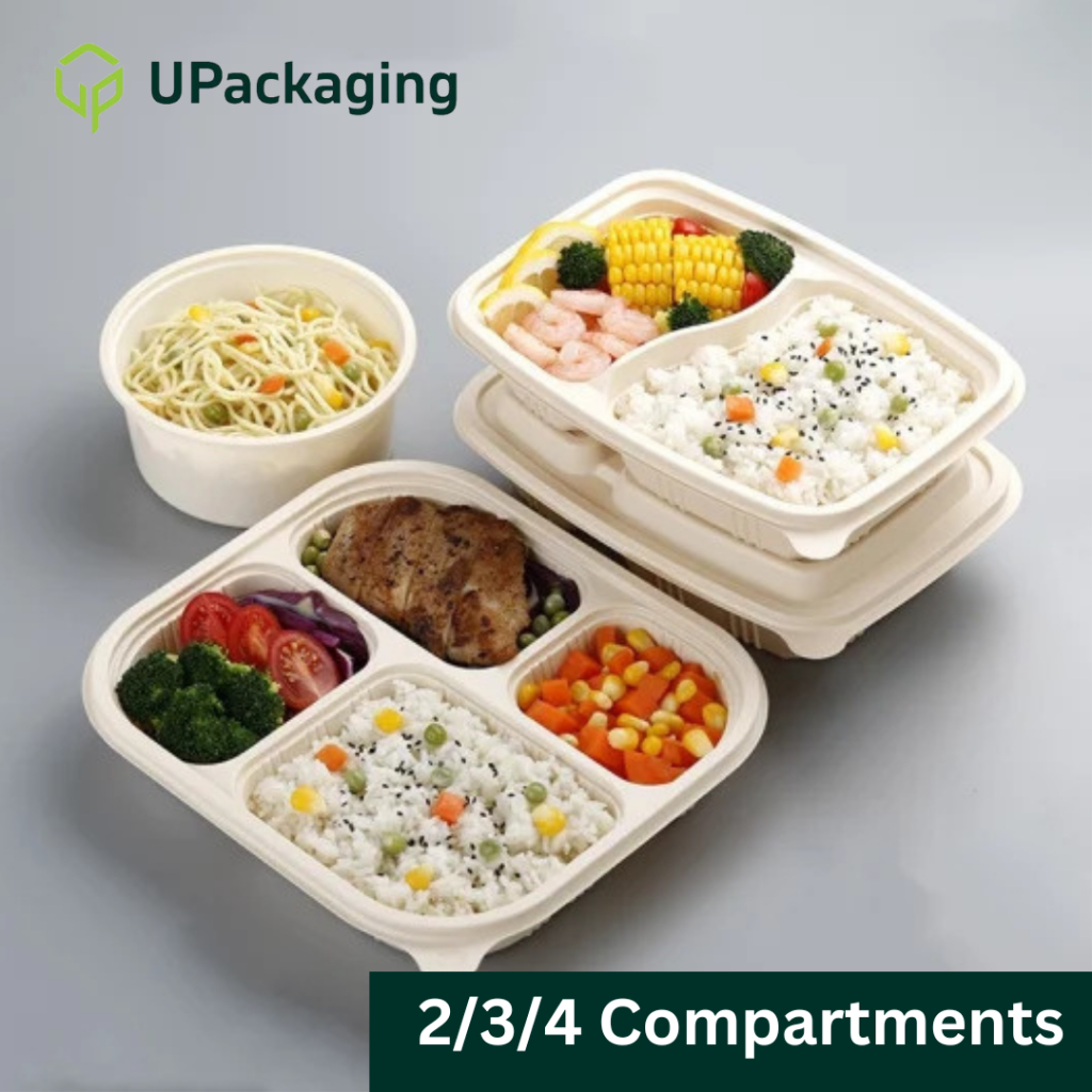 [50 Pcs] CORN STARCH COMPARTMENT LUNCH BOX With Lids Bento Box ...