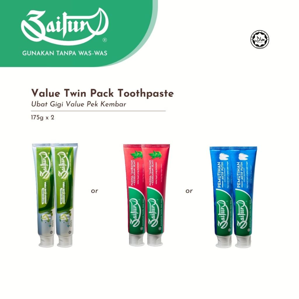 Zaitun Toothpaste - Extra Mint/Whitening/Aloe Vera (175g x 2) | Shopee ...