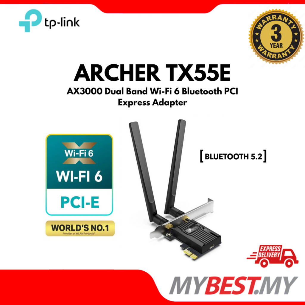 TP-LINK ARCHER TX55E AX3000 Dual Band Wi-Fi 6 Bluetooth PCI Express ...