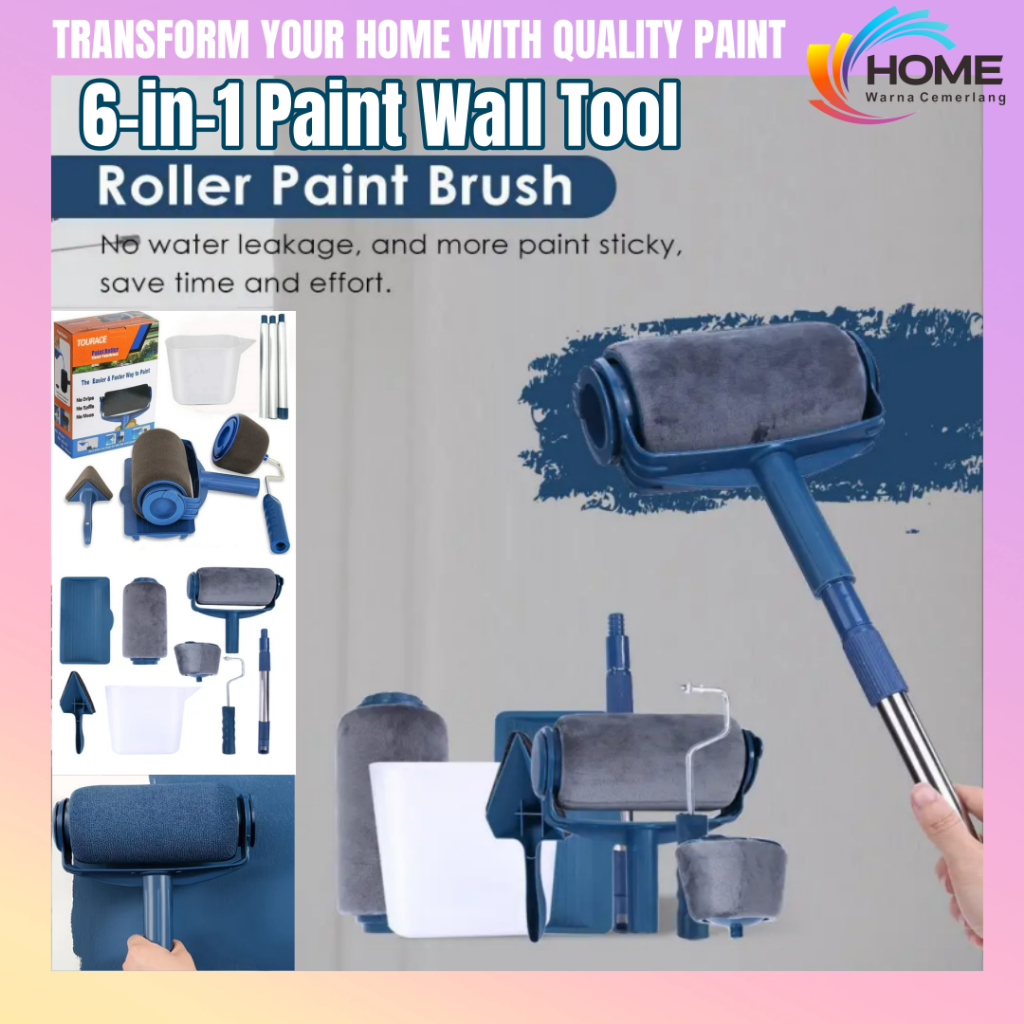 House Decoration Paint 6 in 1 Set Tool Roller Brush Set DIY Paint Brush ...