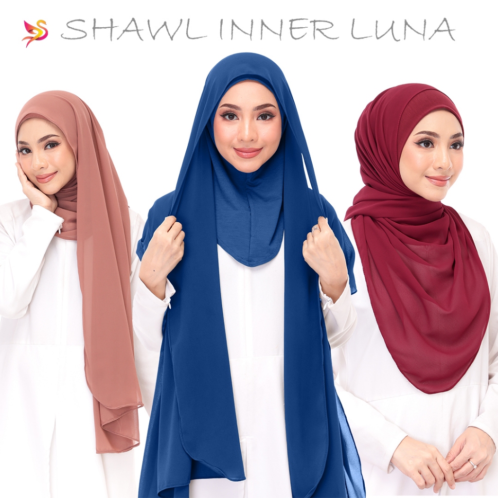 SHAWL LUNA CHIFFON INNER COTTON ATTACHED | SHAWL INNER LUNA CHIFFON ...