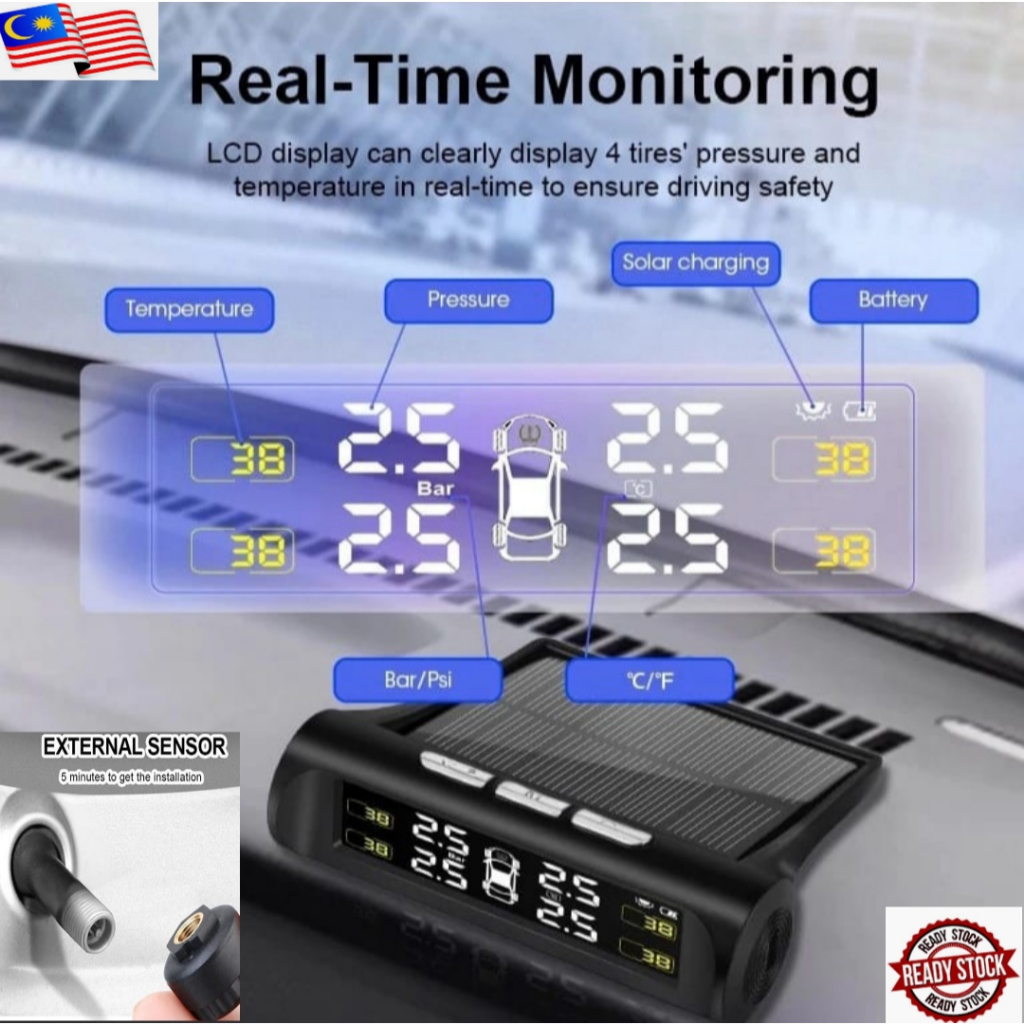 Smart Car TPMS Tyre Pressure Monitoring LCD Warning System Monitor Tire ...