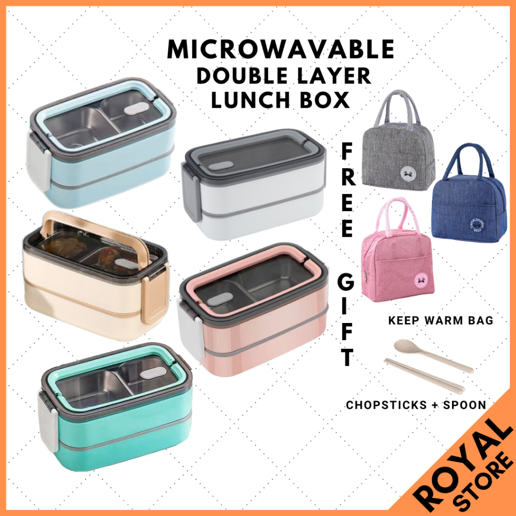 Lunch Box 1400ml 304 Microwavable Double Deck Bento Student Lunch Food ...