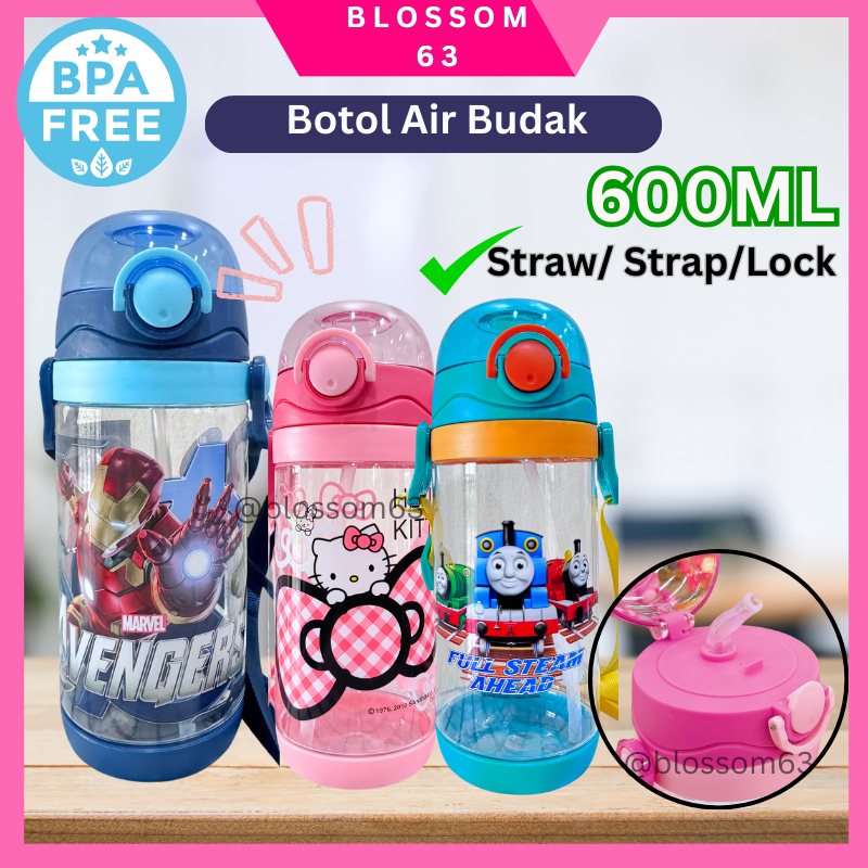 600ml Water Bottle With Straw Botol Air Budak Sekolah Drinking Botol ...