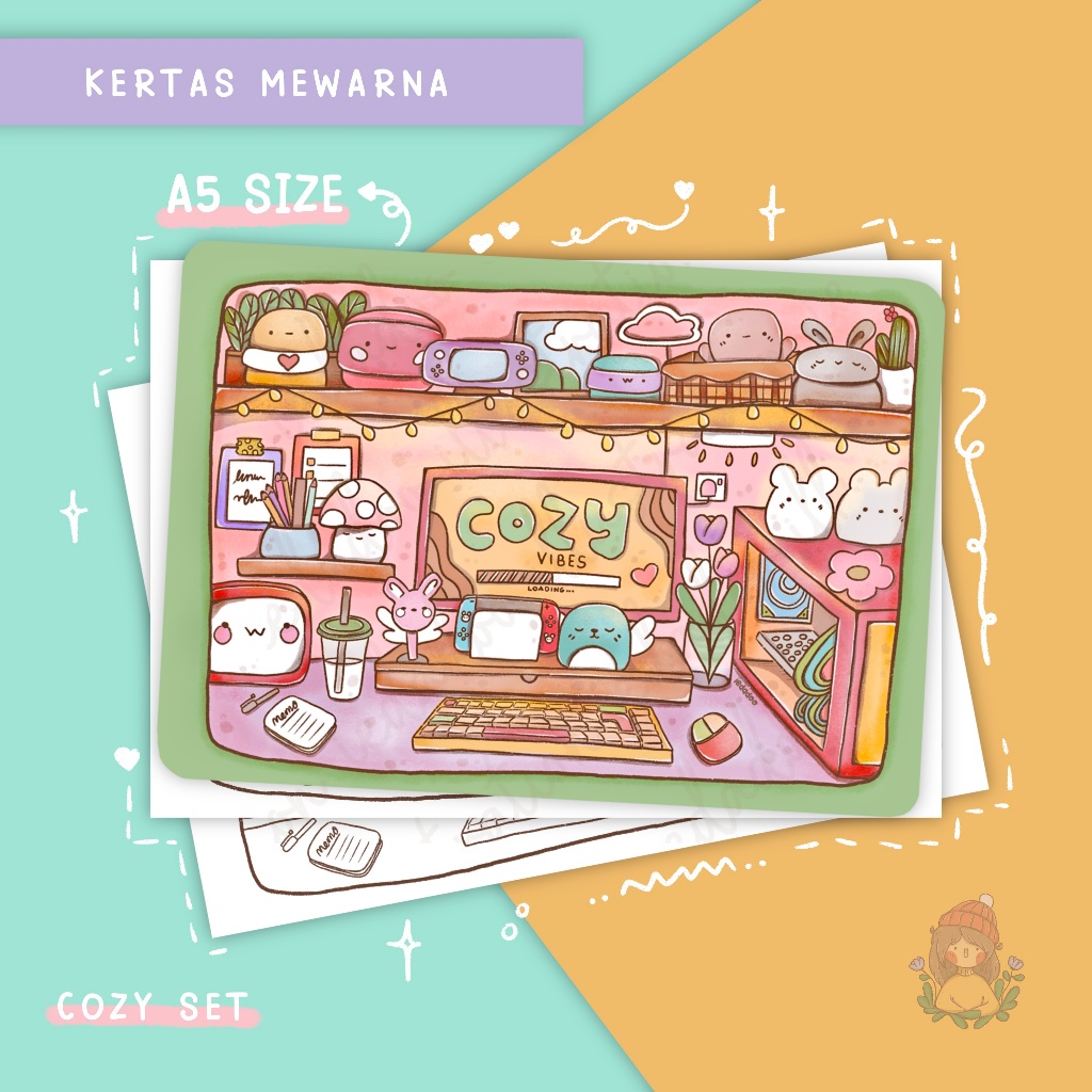 Set Mewarna Comel | Cozy Coloring Set | Cute Colouring Pages | 5 pages ...