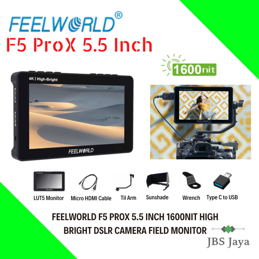 Feelworld F5 PROX 5.5 Inch 1600Nit High Bright DSLR Camera Field ...