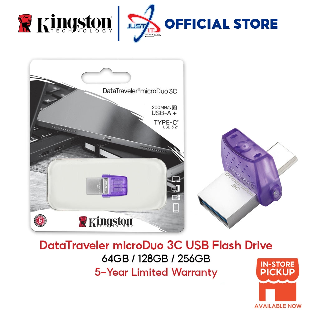 Kingston DTDUO3CG3 (USB 3.2 GEN1) DataTraveler MicroDuo 3C USB Flash Drive (32GB / 64GB / 128GB ...