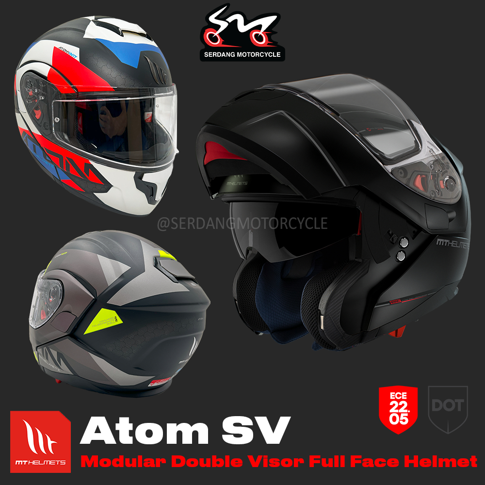 MT Helmets Atom SV Flip Up Fullface Modular Double Visor Helmet ...