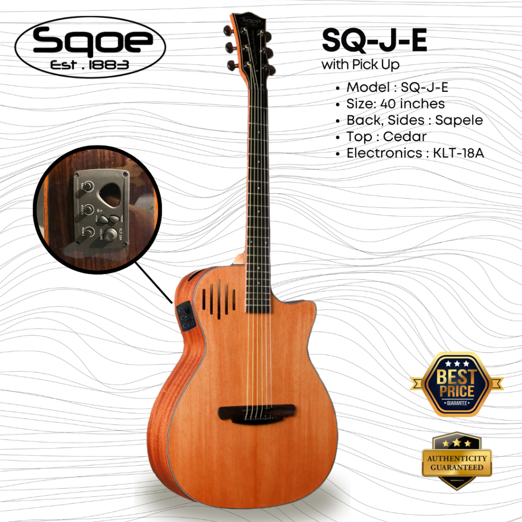 SQOE SQ-J-E 40 inch Grand Auditorium Acoustic Guitar with Sqoe KLT-18A ...