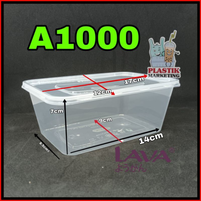 A1000 PP rectangular container (50pcs+-)/Lava A1000/1,000ml Bekas Nasi ...