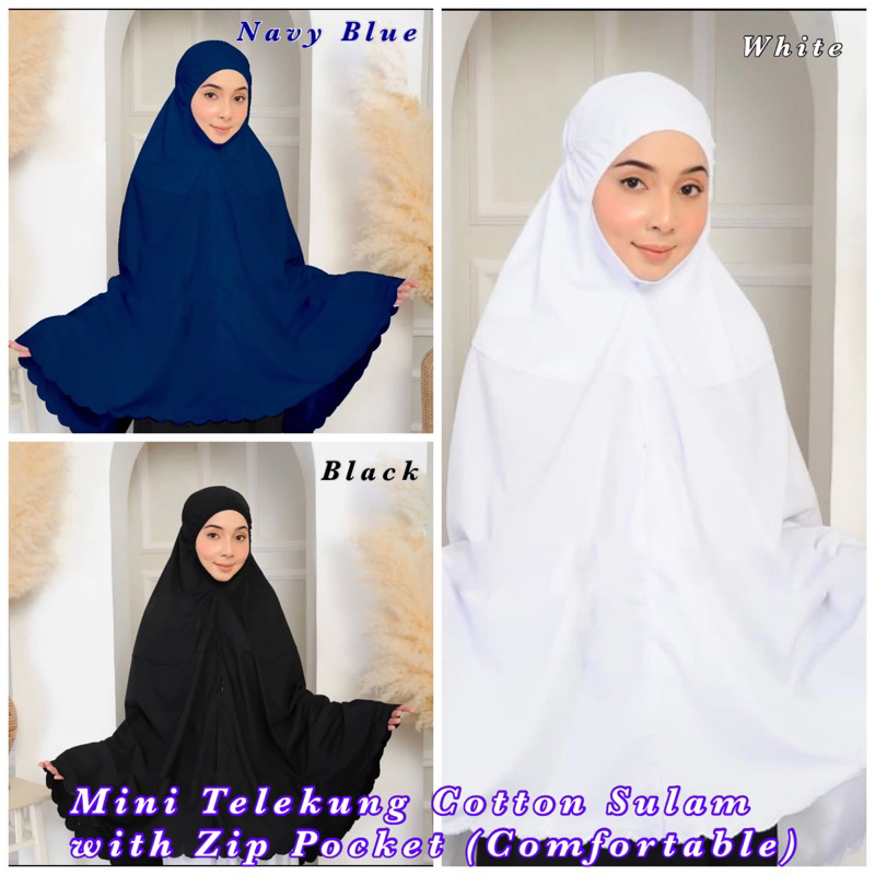 Mini Telekung Cotton Sulam with Zip Pocket (Comfortable) | Shopee Singapore